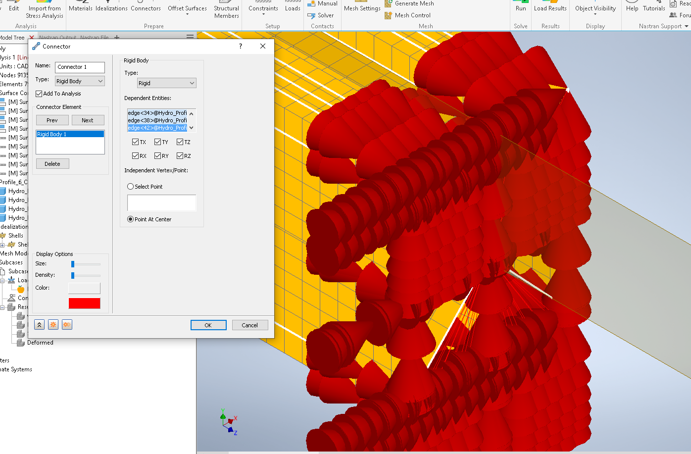 Solved: Rigid body of end of beam with centerpoint created, cable added to this point in ...