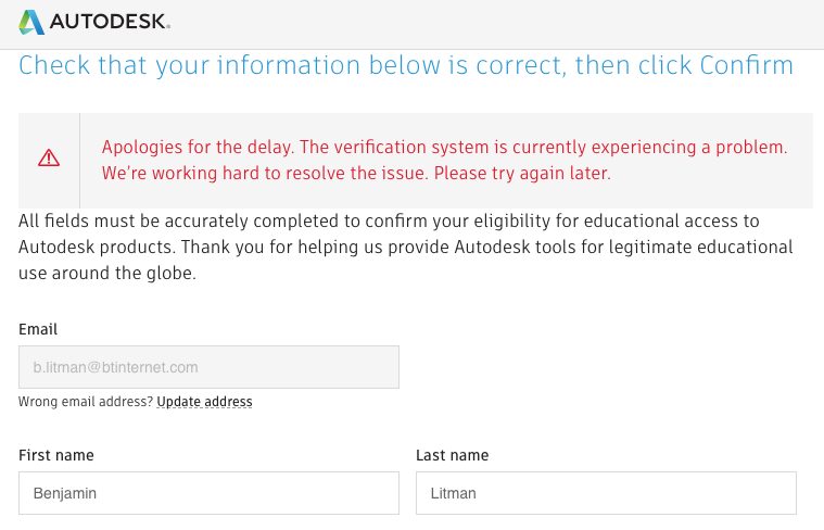 Long Running Issue With Student Verification - Autodesk Community