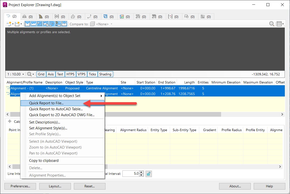 Solved: How can I export all alignments lengths, radius, starting Easting/ Northing and End ...