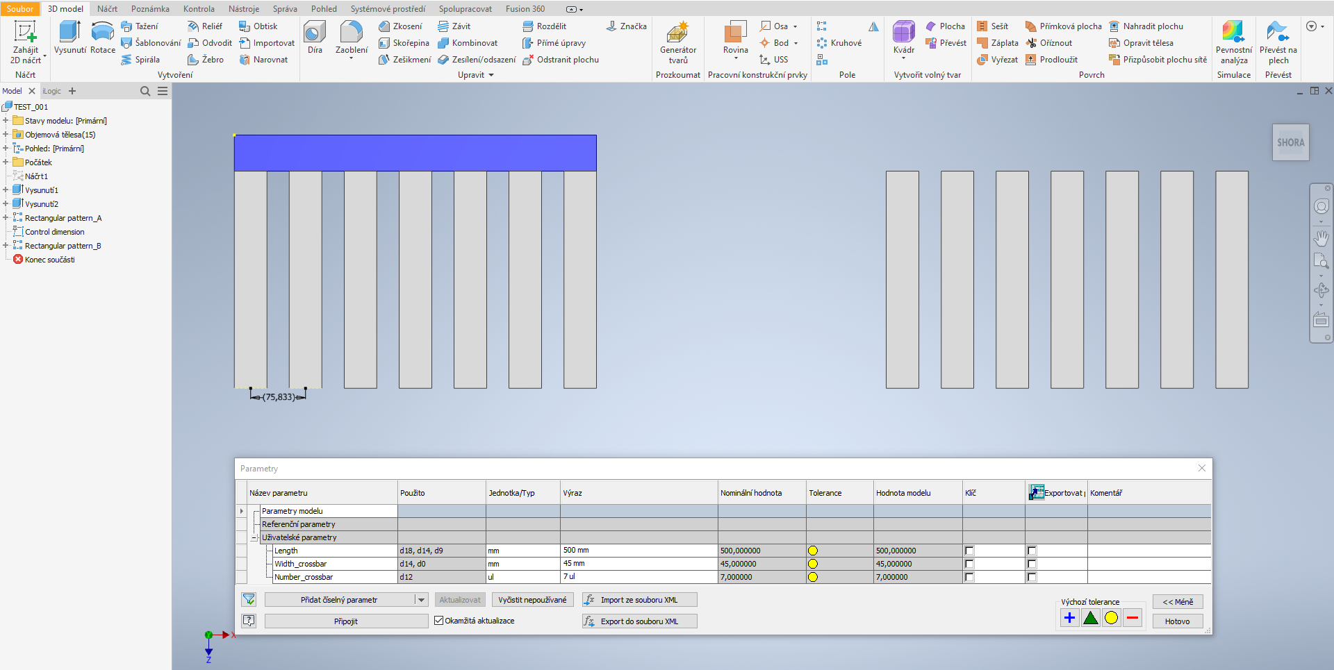 A rule for adding and removing a solid body using a bounded pitch and length dimension ...