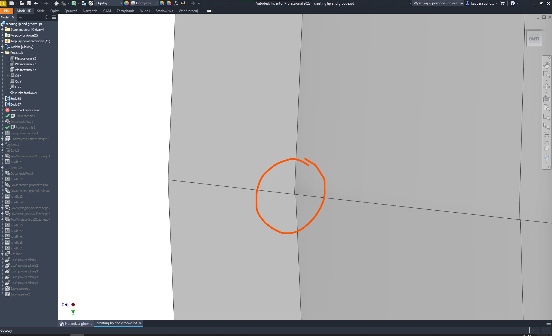 Please help, trying to create a lip and groove for a snap-fit enclosure ...
