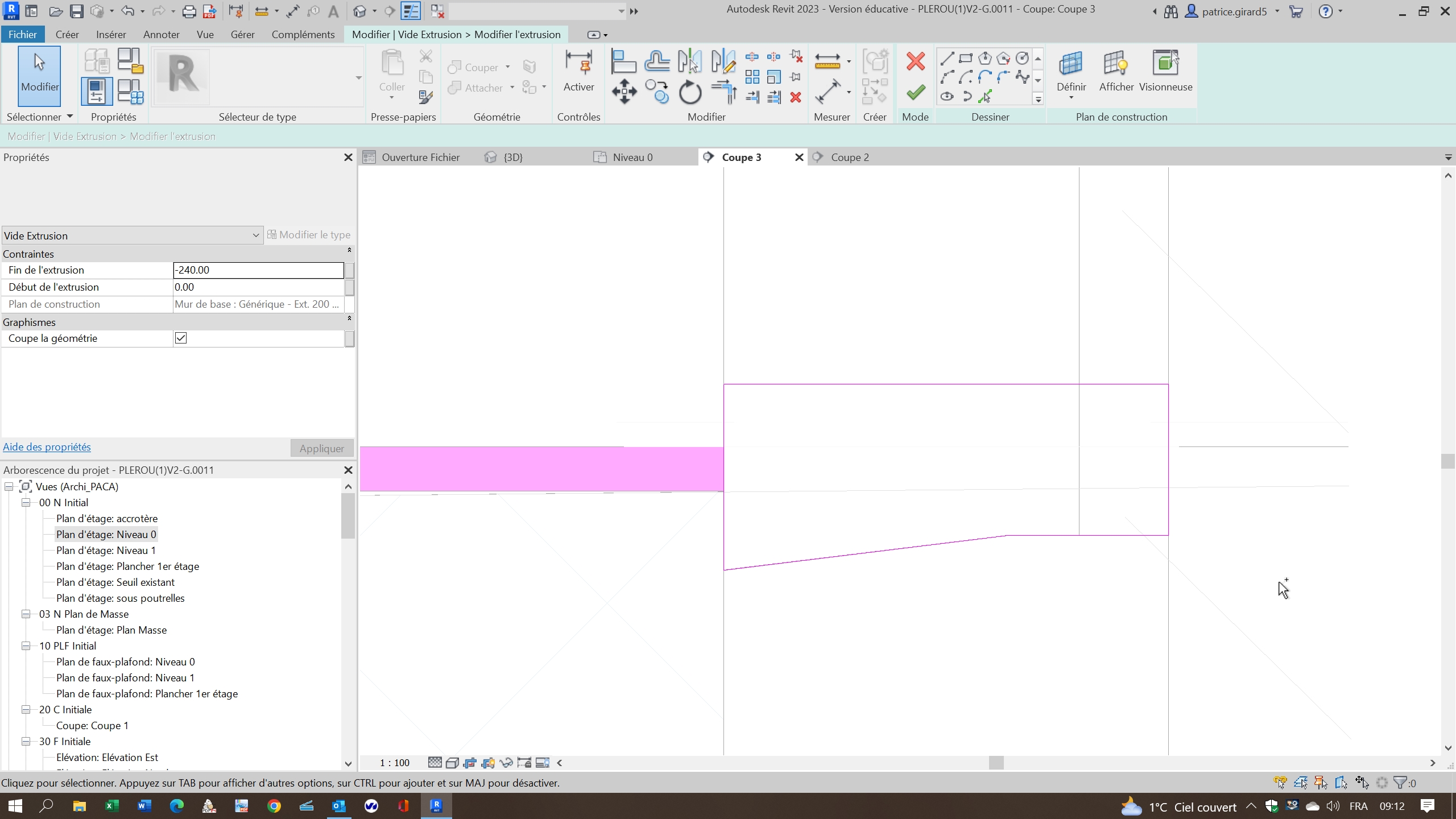 Revit Architecture : problème extrusion insitu forme vide dans mur ...