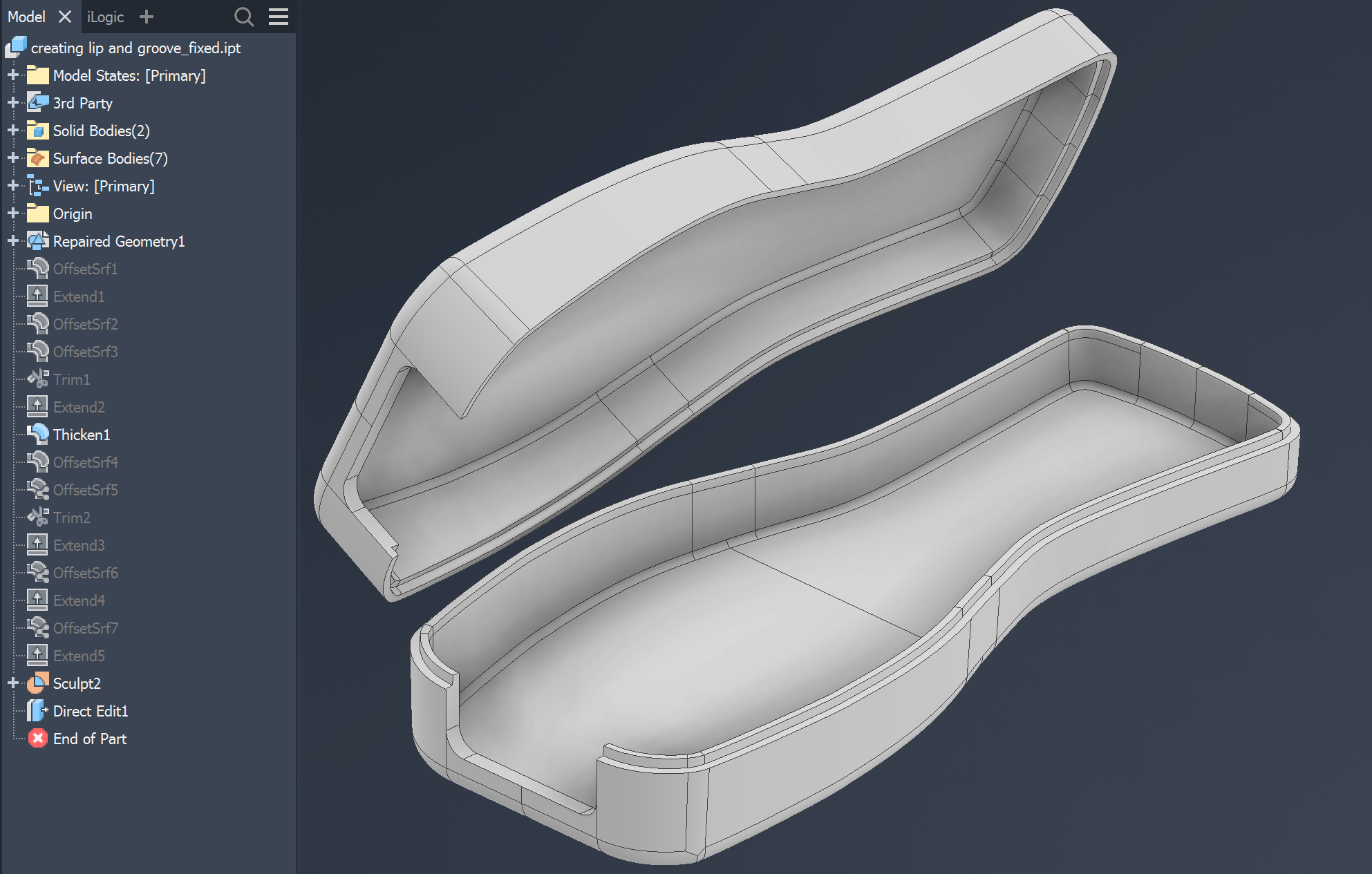 Please help, trying to create a lip and groove for a snap-fit enclosure ...