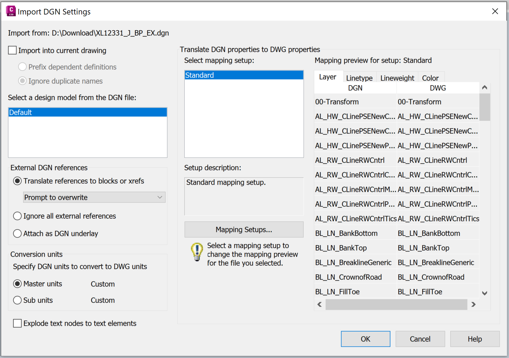 Solved: Importing Microstation (PowerInRoads) DGN to Civil3D - Autodesk Community