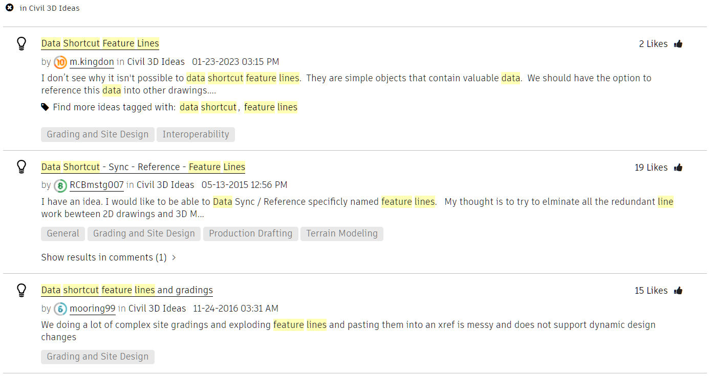 Data Shortcut - Sync - Reference - Feature Lines - Autodesk Community