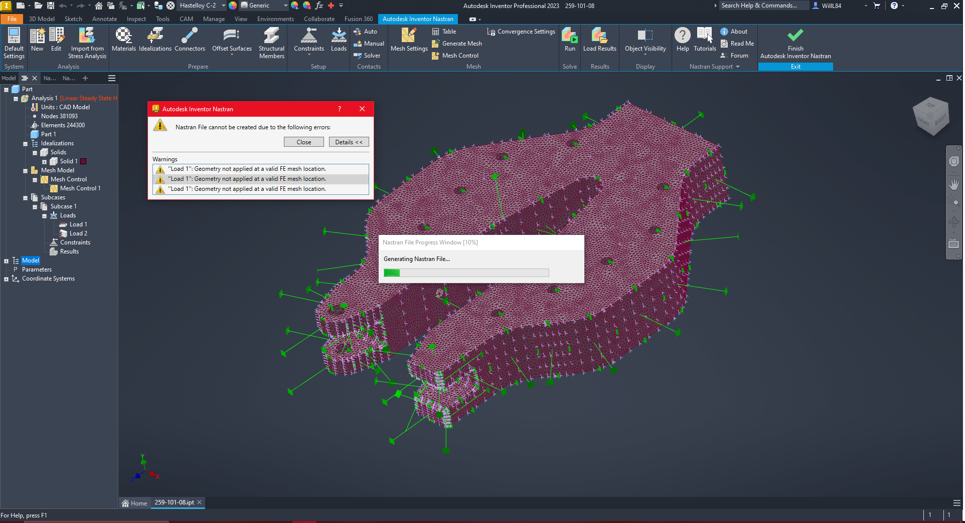 Load 1": Geometry not applied at a valid FE mesh location. - Autodesk Community