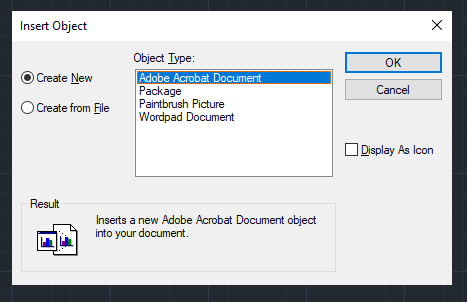 Insert Object dialog does not show other option in AutoCAD - Autodesk Community