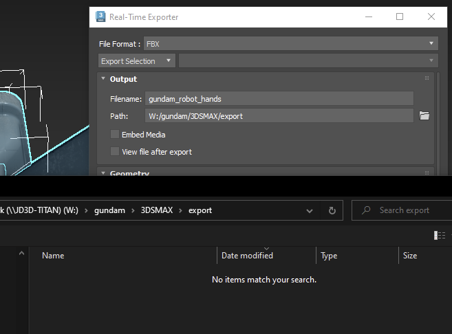 Real-time exporter tool folder path select needs to be able to choose a file name. - Autodesk ...