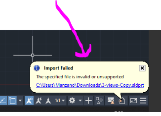 I'm trying to import a .sldasm file into Autocad and it fails . Why ...