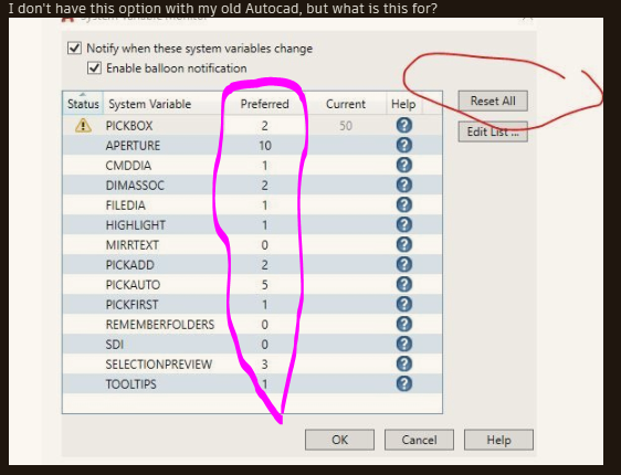 MANUAL RESET OF SYSVARMONITOR SETTINGS TO DEFAULT - Autodesk Community
