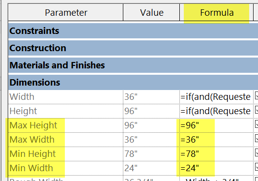 Revit Formula: Min / Max controls for Sizing