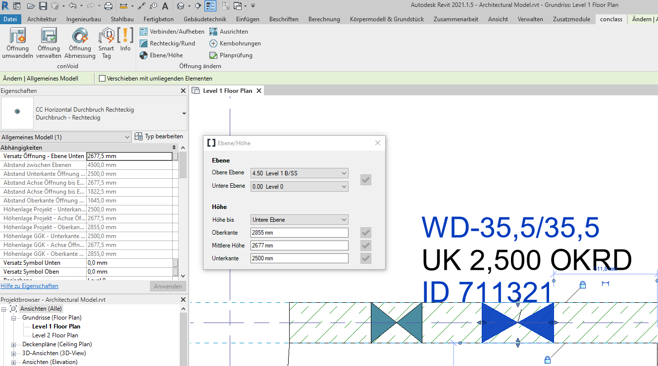 Wandaussparung - Familie mit OK und UK und Achsenkote - Autodesk Community