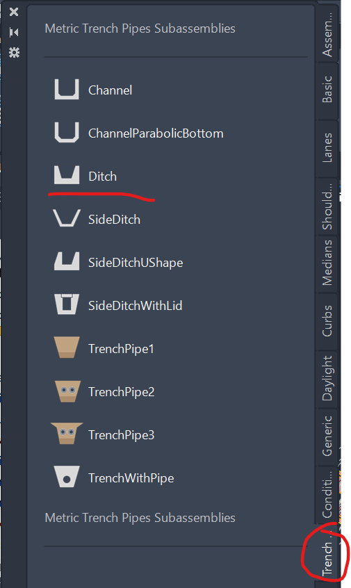 Solved: Ditch Subassembly - where is it? - Autodesk Community