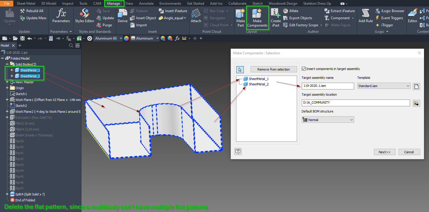 How to separate sheet metal part into two parts? - Autodesk Community