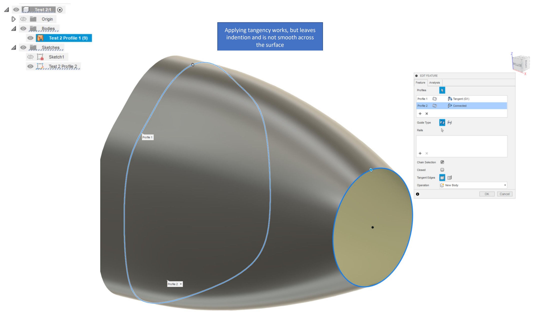 Solved: Curvature loft - This function is not tolerant modeling compatible - Autodesk Community