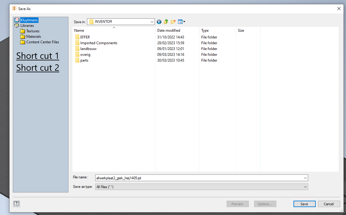 short cut in save as window - Autodesk Community