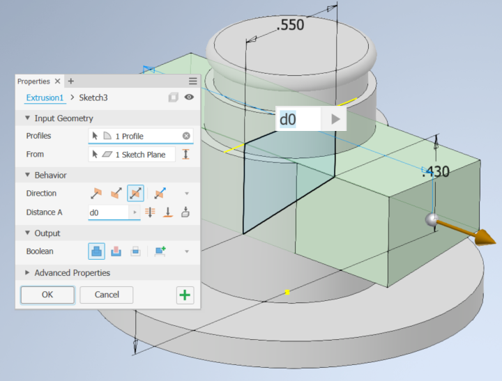 Solved: Inventor 2024: How to extrude a boss from the curved surface of a cylinder so that the ...