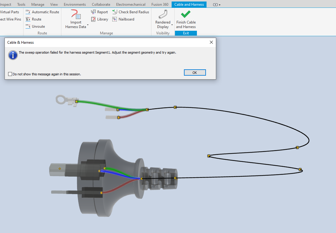 Harness segment path control to avoid "sweep operation failed for the harness segment ...
