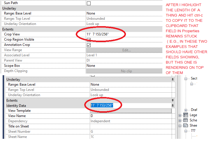 Properties field (Dimensions > Length) gets stuck on value if you Ctrl ...