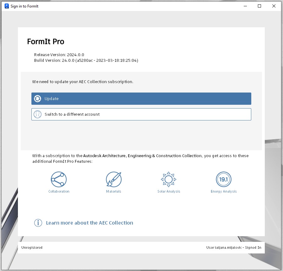 FormIt Pro won't start - update AEC collection subscription - Autodesk Community