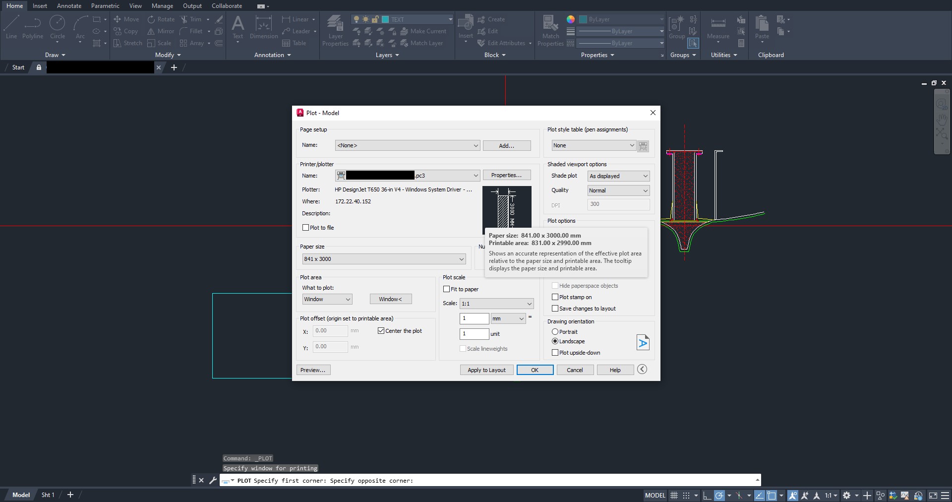 Plotter printing extra plain paper on end of 1:1 plot. - Autodesk Community