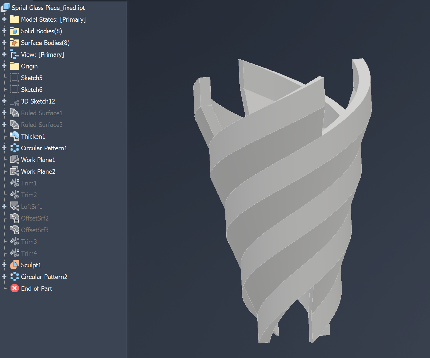 How do I fill the space in between tapered spiral sweep? - Autodesk Community