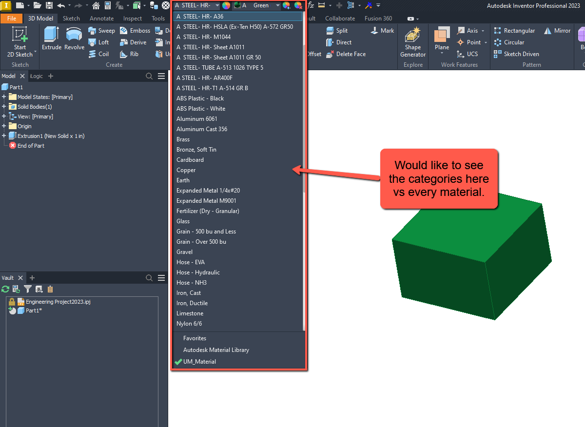 Solved: Assign Materials - any way to get the categories in the drop down vs all the materials ...