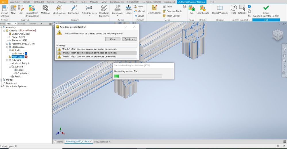 Inventor Nastran does not create mesh for frame made of 8020 extrusions - Autodesk Community