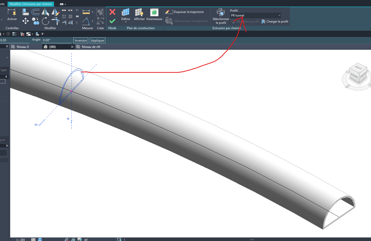 Revit : Extrusion avec chemin et deux fonds de plan DWG sur deux axes ...