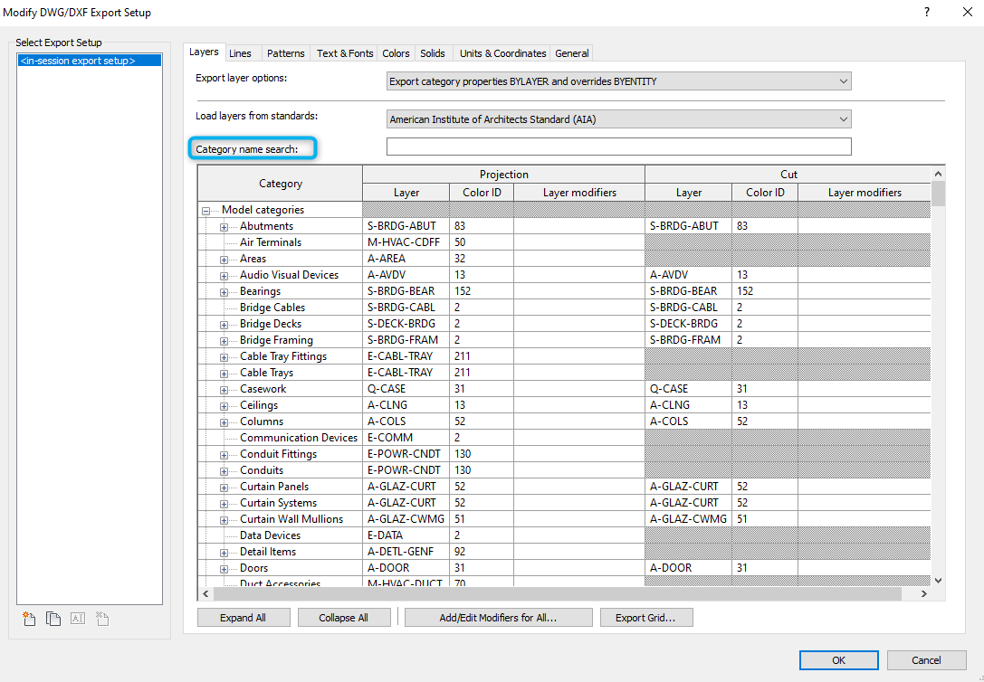 Enable Searching By Level In Cad Export Dialog In Revit Autodesk Community