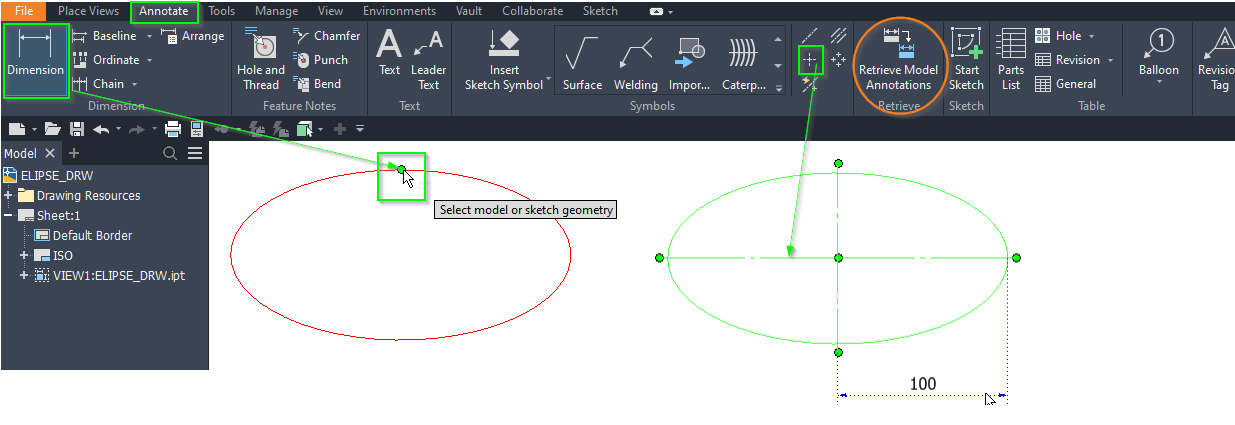 Solved: How To Dimension An Ellipse In An Inventor .IDW - Autodesk Community
