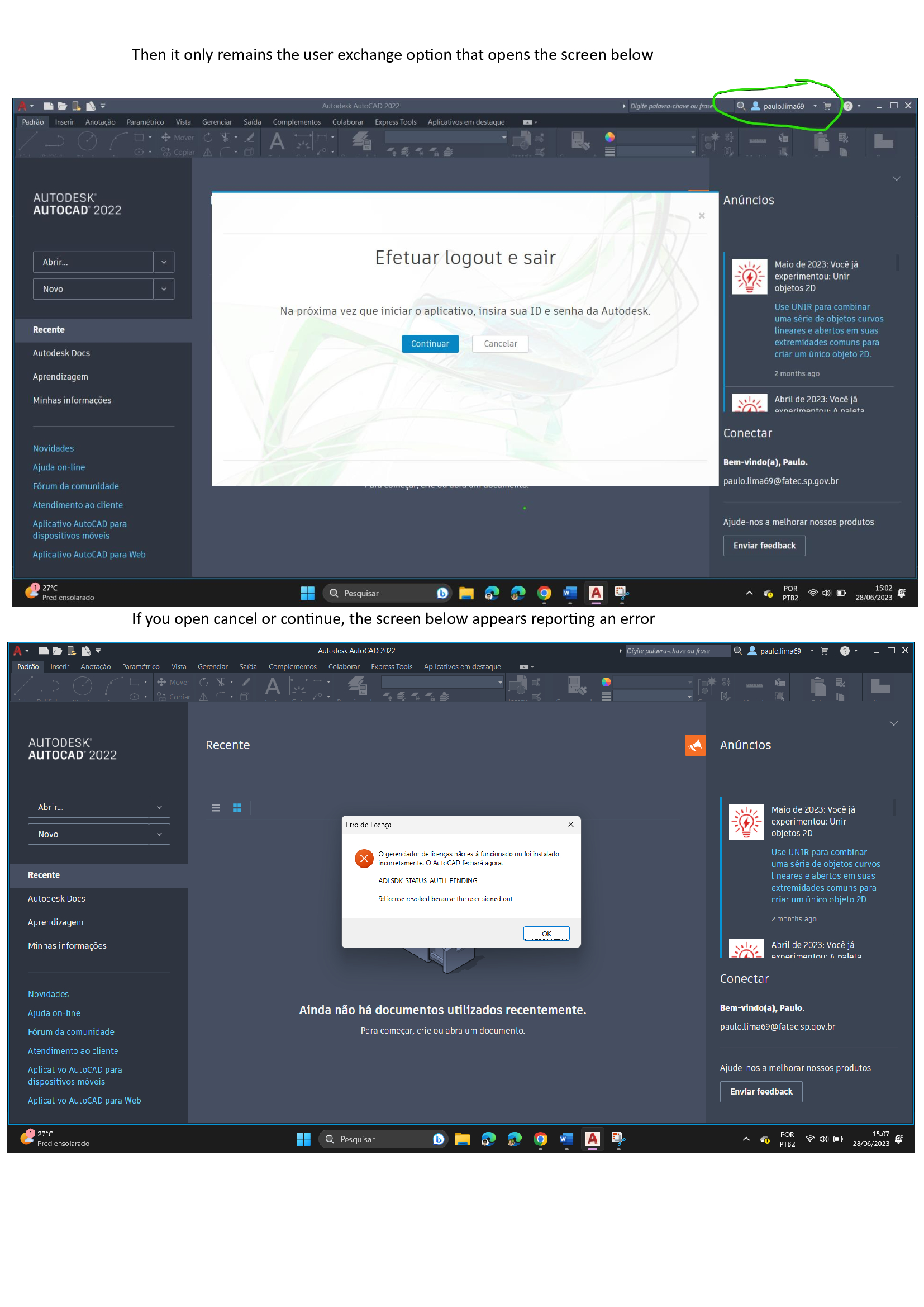 AutoCad não reconhece conta ativa de estudante - Autodesk Community