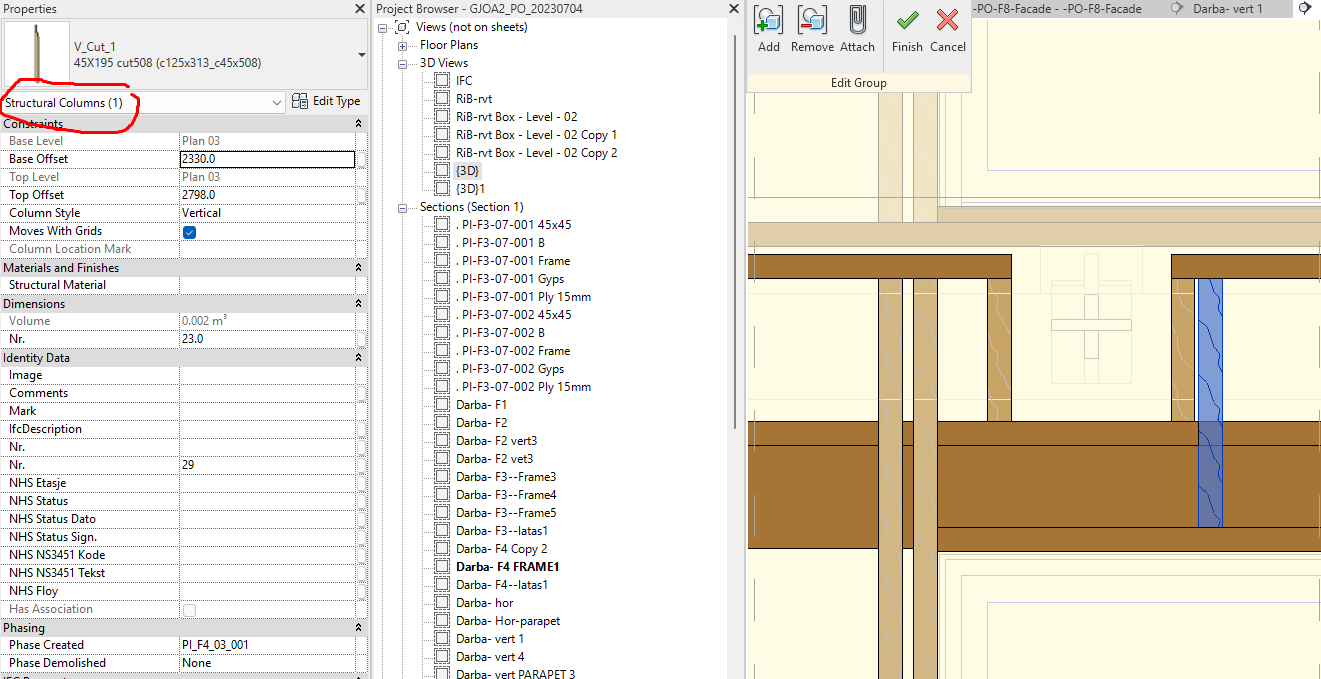 Tag all not tagged not working on horizontal structural columns but ...