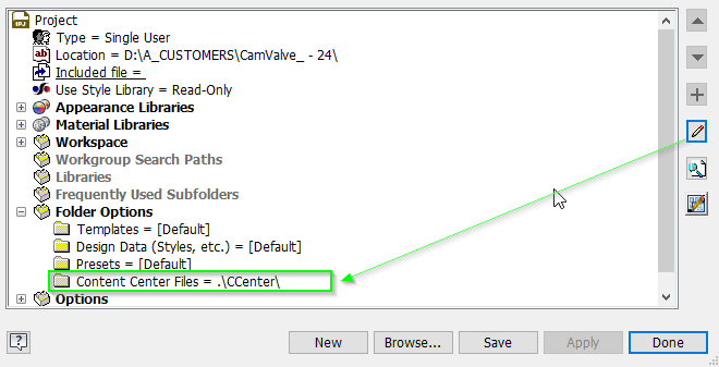Solved: Changing Content Center Save path to current Inventor Project File Path - Autodesk Community