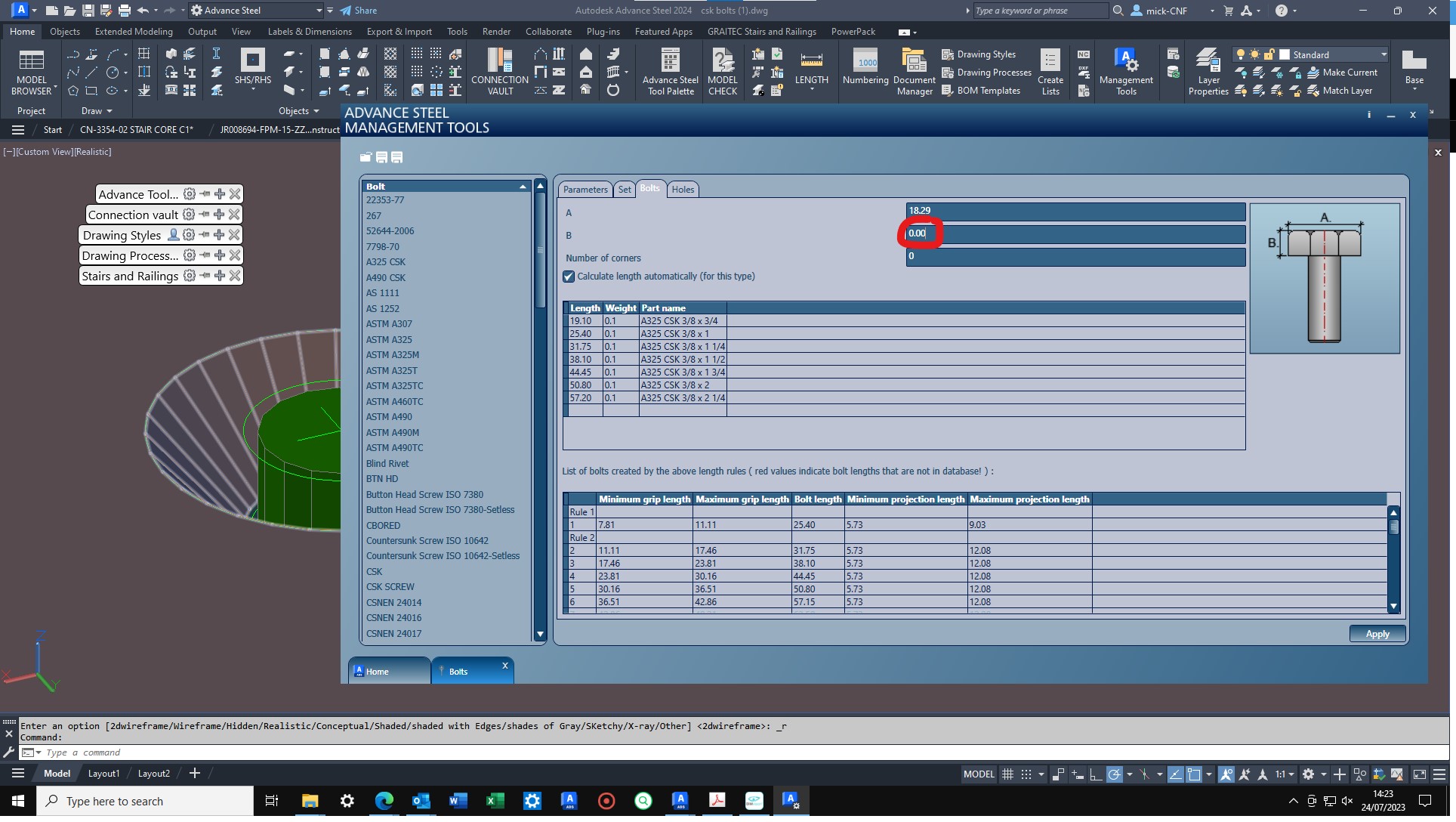 Trying to add a ASTM A326 Counter Sink 3/8" Bolt - Autodesk Community