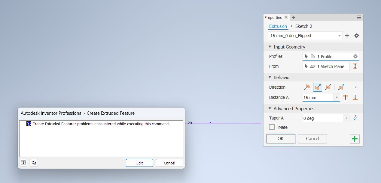 Solved: Create Extruded Feature: problems encountered while executing this command. Help me ...