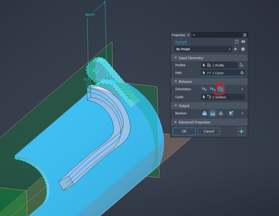 Solved: Applying sweep on curved surface by fixed orientation error ...