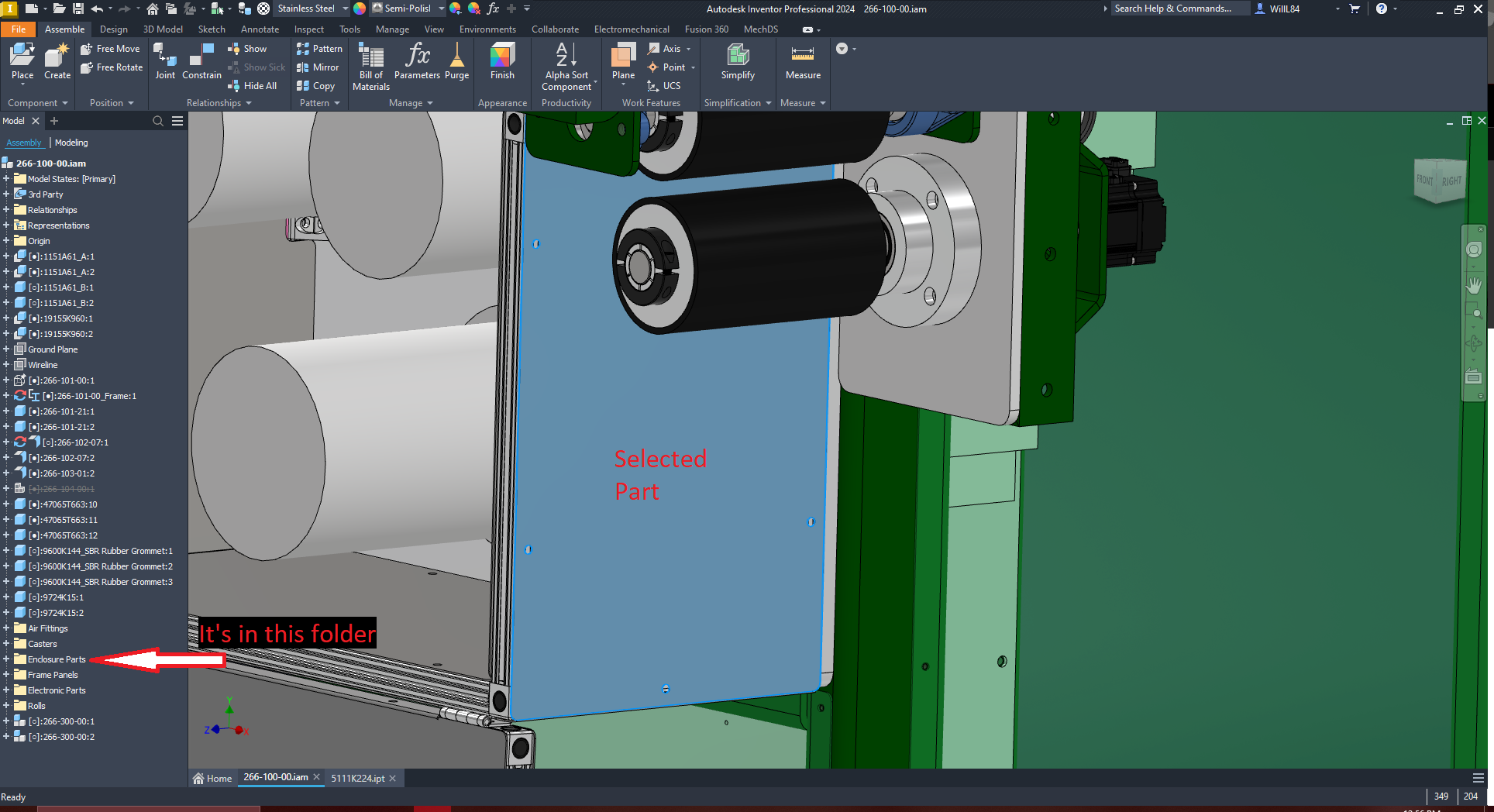 Highlight folders when selecting a part in an assembly - Autodesk Community