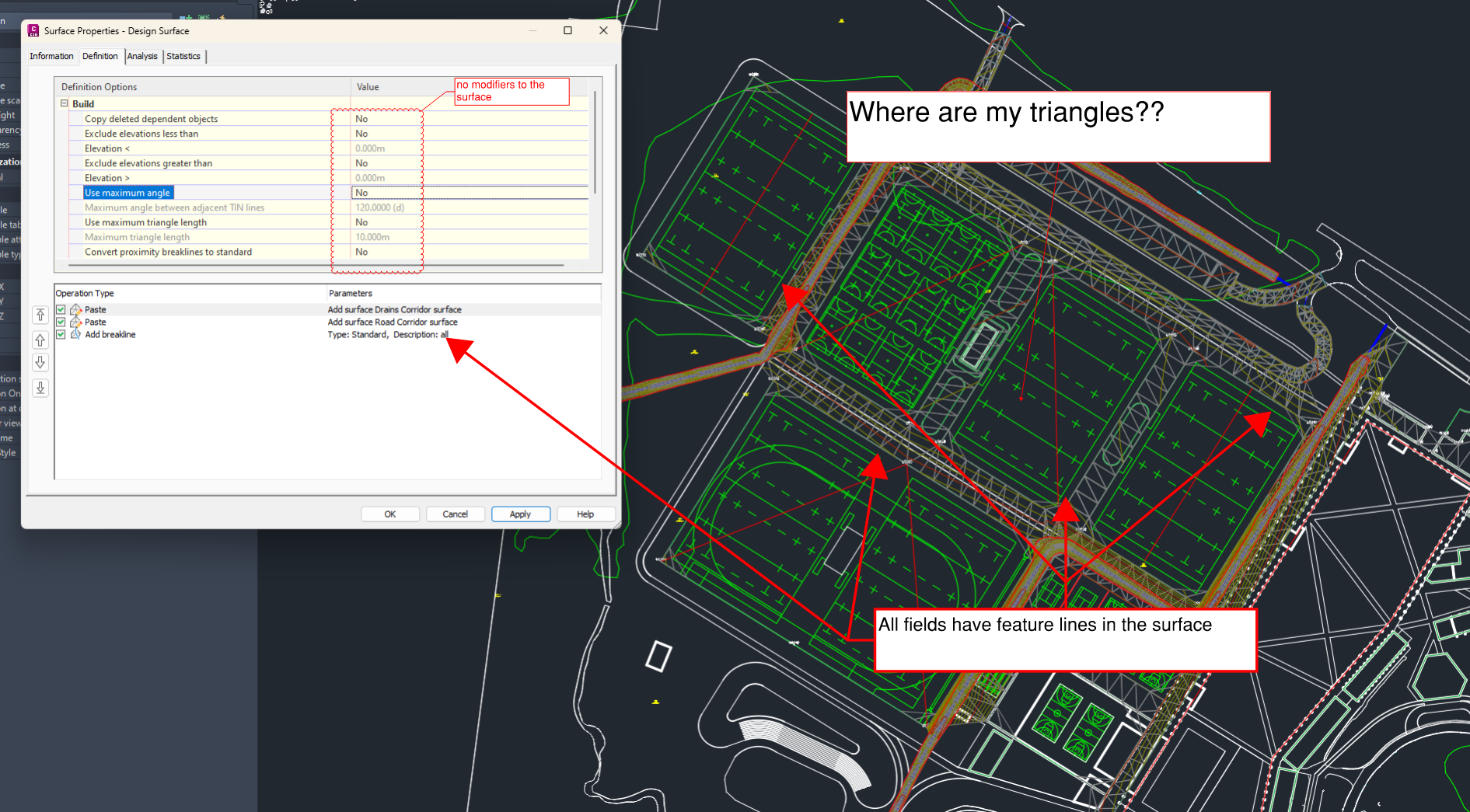 Solved: C3D removing triangles in surface unexpectedly - Autodesk Community