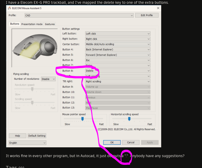 Solved: Elecom EX-G PRO Mapped mouse button giving wrong output - Autodesk Community