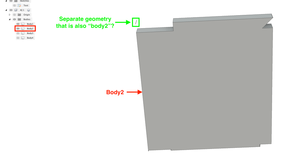 Split body tool: Separate body not being considered a separate body ...