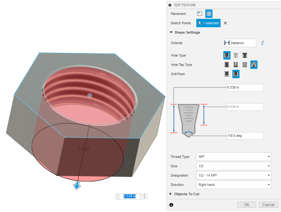 Solved: Problem creating an NPT type nut thread - Autodesk Community