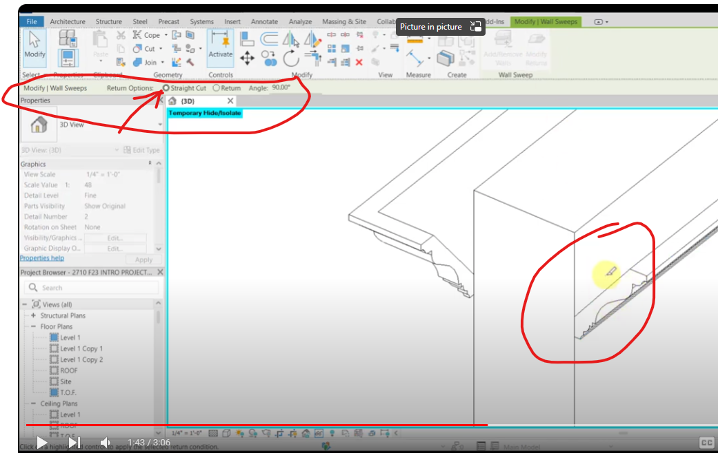 Solved: Wall sweep: Cannot select sweep end to modify return - Autodesk Community