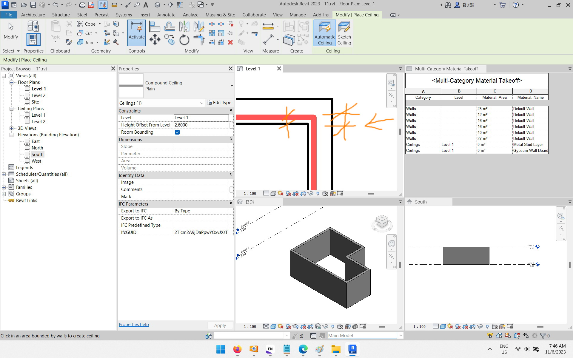 Revit 2023: How to define the distance between the edge of the wall and the edge of the ceiling ...