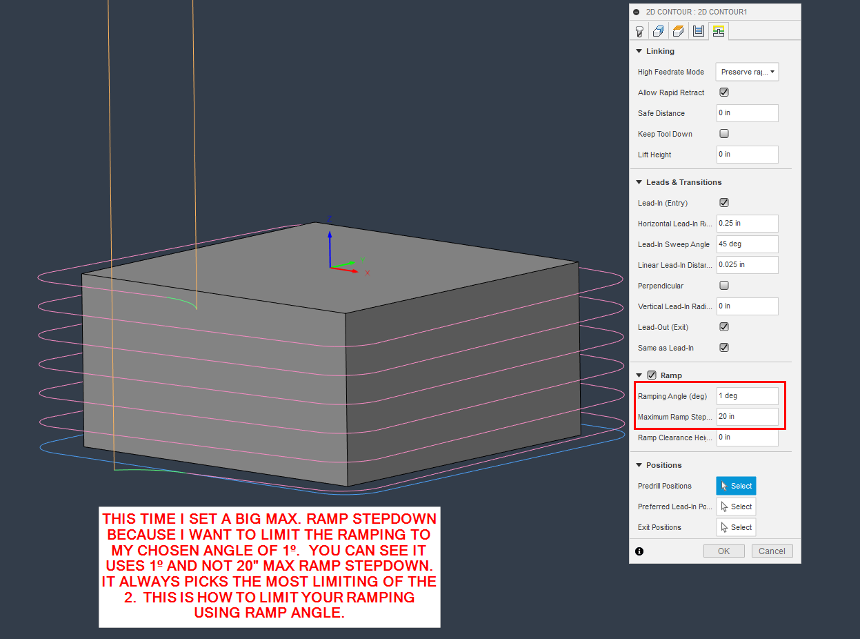 2D Contour ignoring max stepdown and ramp angle? - Autodesk Community