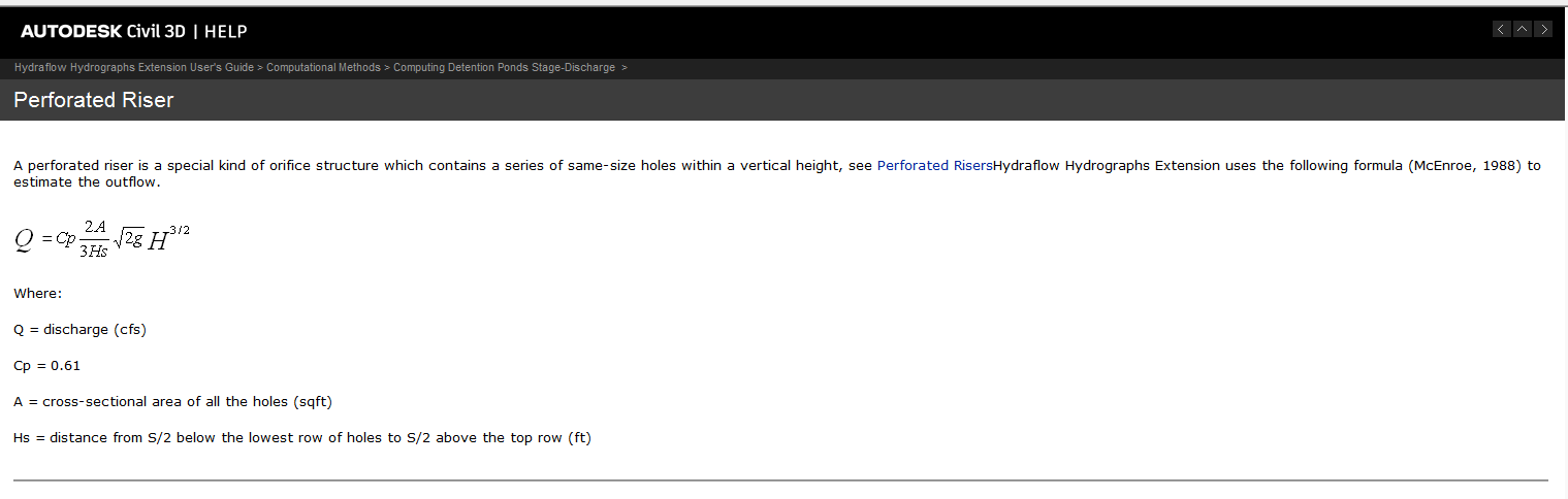 Perforated Riser in Hydraflow Hydrographs - Autodesk Community