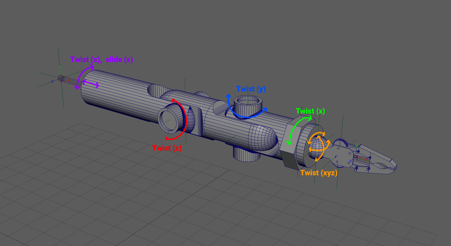 Rigging an IK robot arm with fixed joints: works in Blender, not in ...