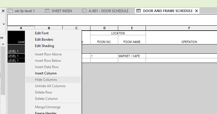 Solved: Can't hide first column in my schedule? - Autodesk Community