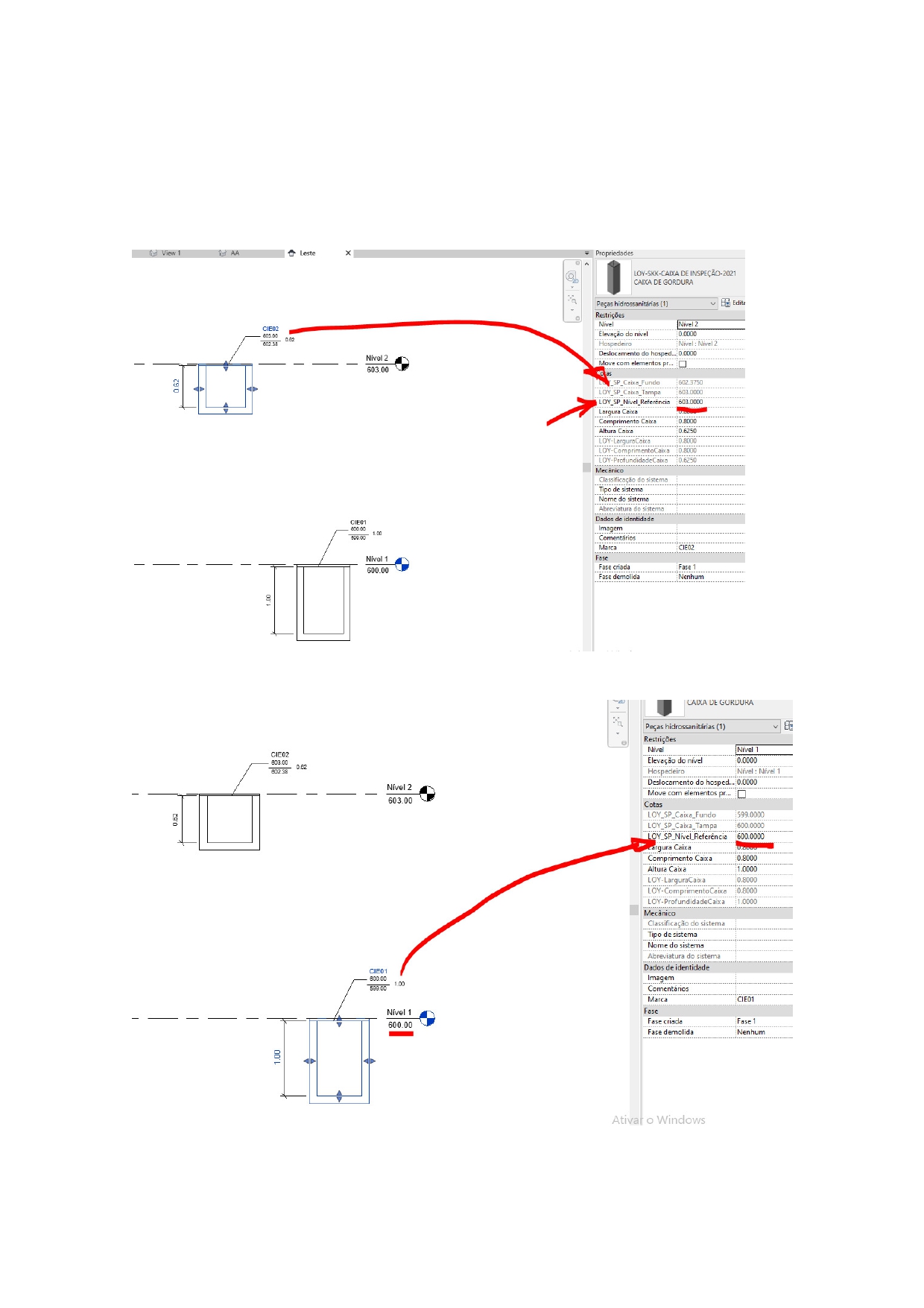 TAG com o parâmetro da elevação do nível topográfico para peças ...