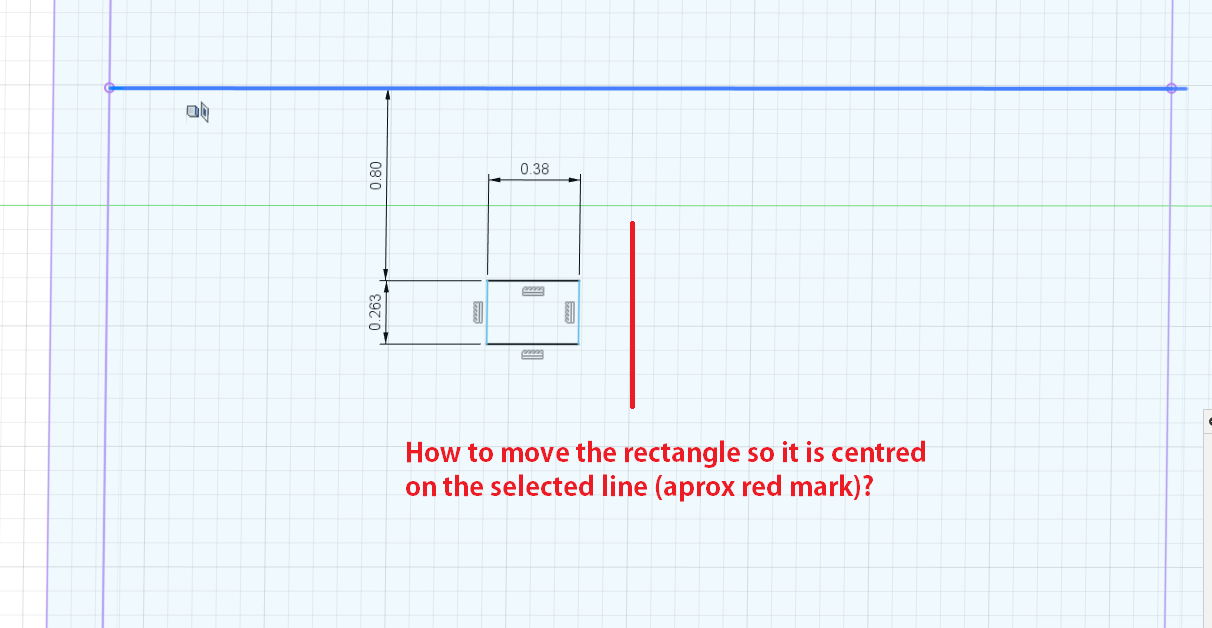 Solved: How to fix a rectangle to midpoint of a line? - Autodesk Community